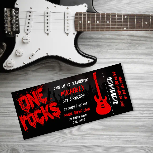 One Rocks Music Themed Concert Ticket Birthday Invitation | Zazzle