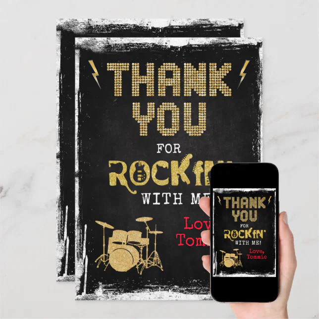 One Rocks Rockstar Birthday Thank You Card | Zazzle