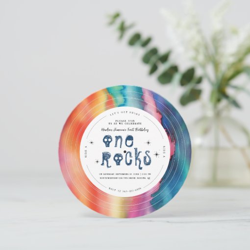 One Rocks | Tie Dye Rock'n'roll Vinyl Record Invitation | Zazzle