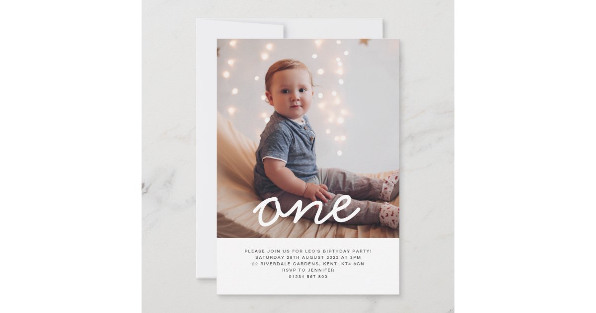 One Script Photo First Birthday Invitation | Zazzle