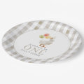 One Silly Goose Beige Gingham 1st Birthday Paper Plates | Zazzle
