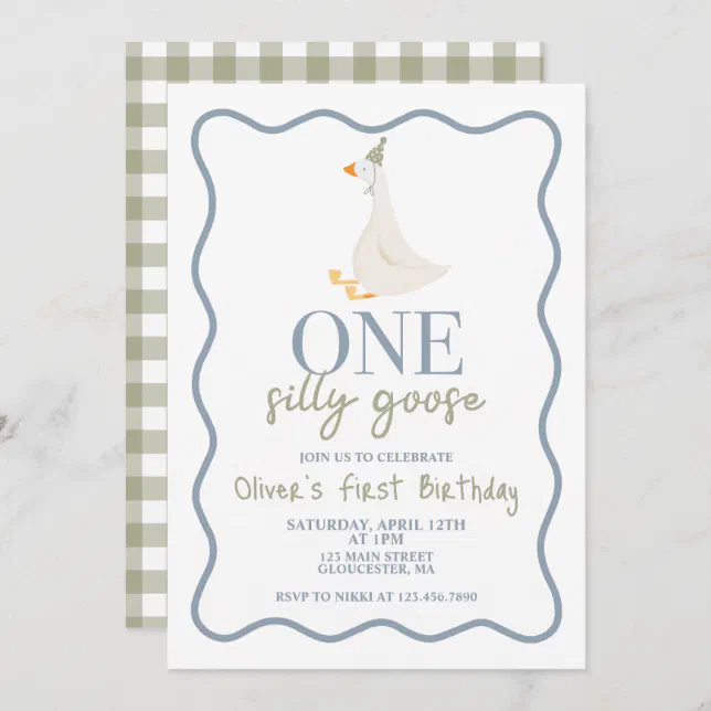 One Silly Goose blue and green Invitation | Zazzle