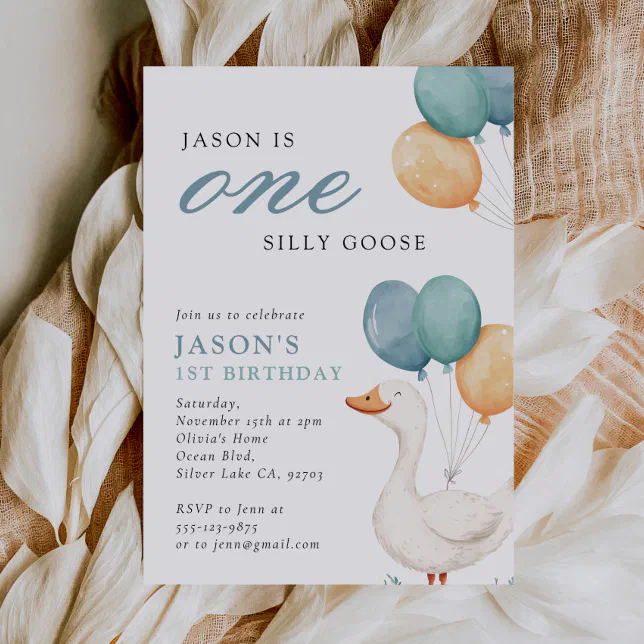 One Silly Goose Boy 1st Birthday Party Invitation | Zazzle