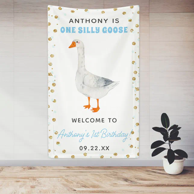 One Silly Goose Boys 1st Birthday Party Welcome Banner | Zazzle