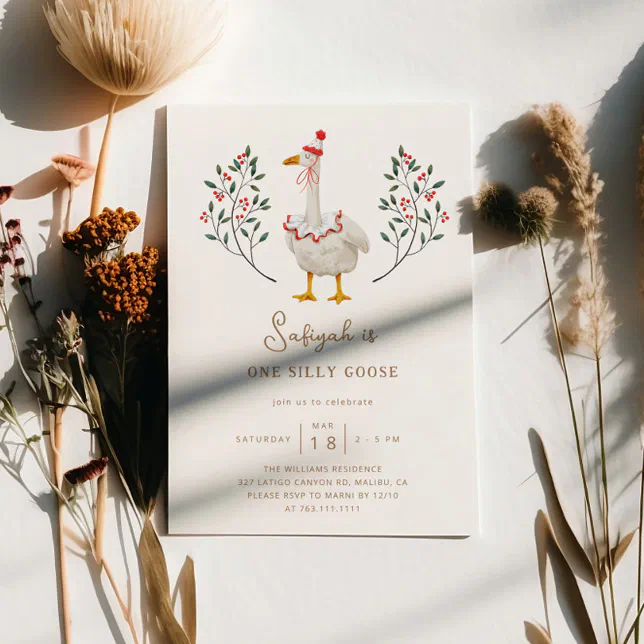 ONE Silly Goose First Birthday Party Invitation | Zazzle