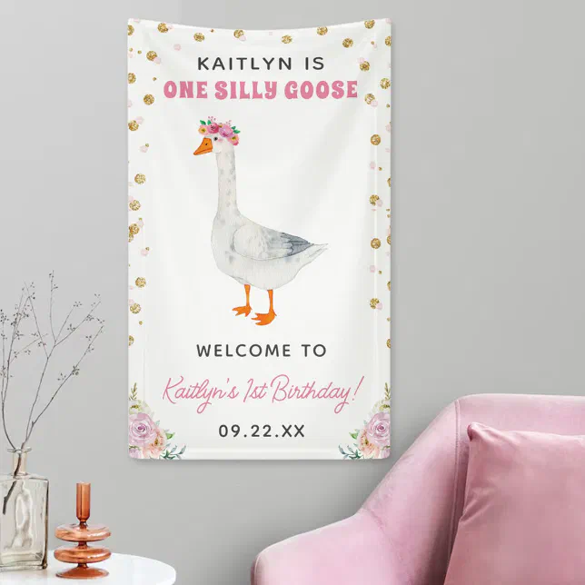 One Silly Goose Girls 1st Birthday Party Welcome Banner | Zazzle