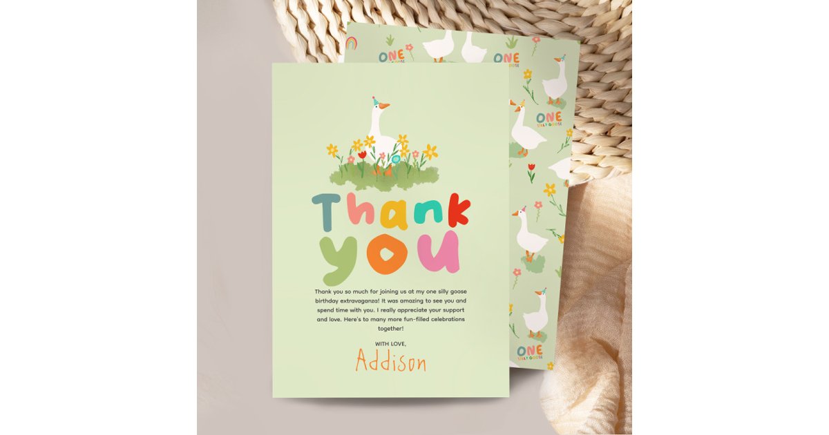 One Silly Goose Kids 1st Birthday Thank You Card | Zazzle