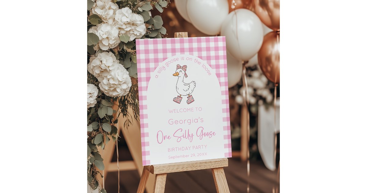 One Silly Goose Pink 1st Birthday Welcome Sign | Zazzle