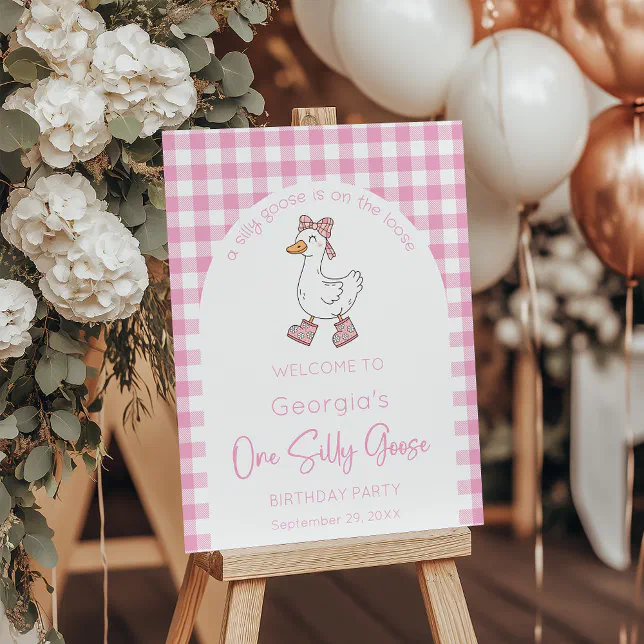 One Silly Goose Pink 1st Birthday Welcome Sign | Zazzle