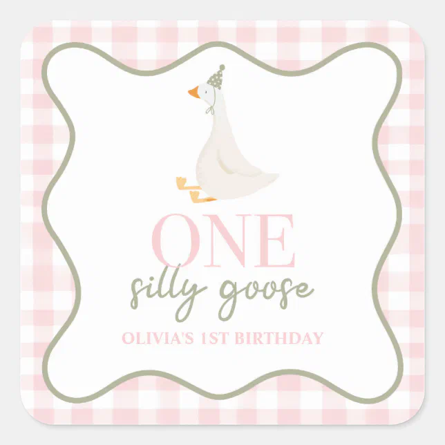 One Silly Goose pink and green Square Sticker | Zazzle
