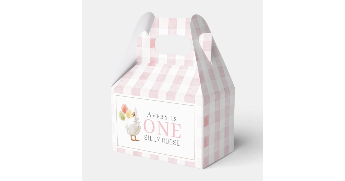 One Silly Goose Pink Gingham 1st Birthday Favor Boxes | Zazzle