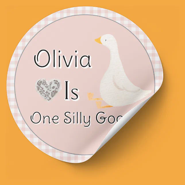 One Silly Goose Pink Gingham Girl's Birthday Party Classic Round ...