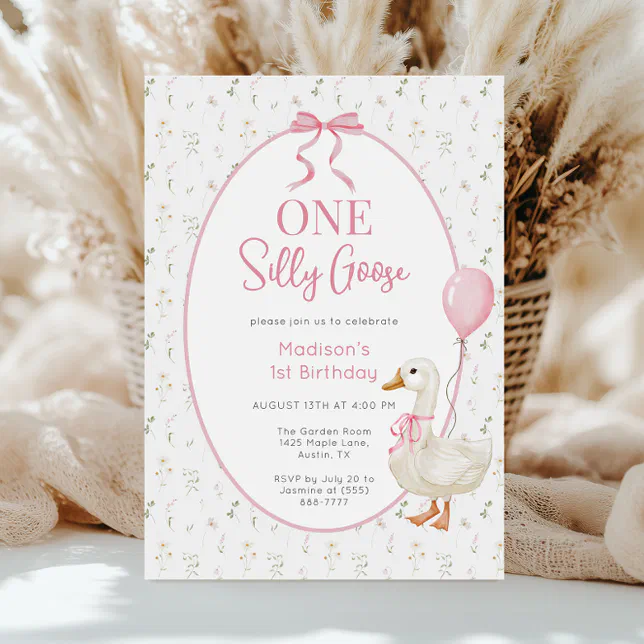 One Silly Goose Vintage Floral Girl 1st Birthday Invitation | Zazzle