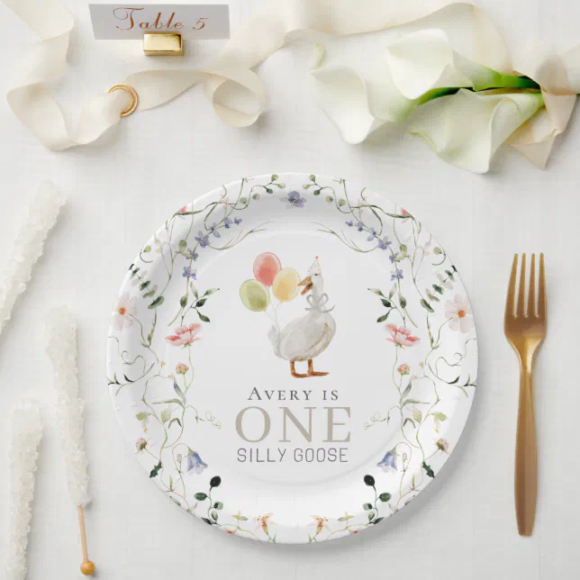 One Silly Goose Wildflower Floral 1st Birthday Paper Plates | Zazzle