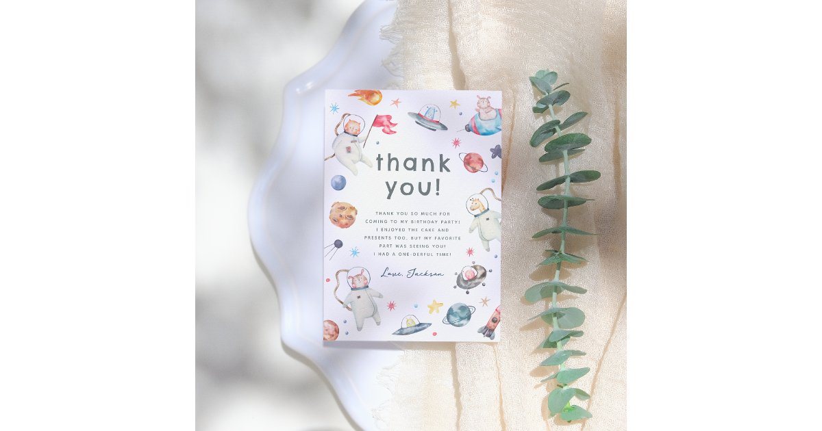 One Small Step | Space Animals 1st Birthday Party Thank You Card | Zazzle