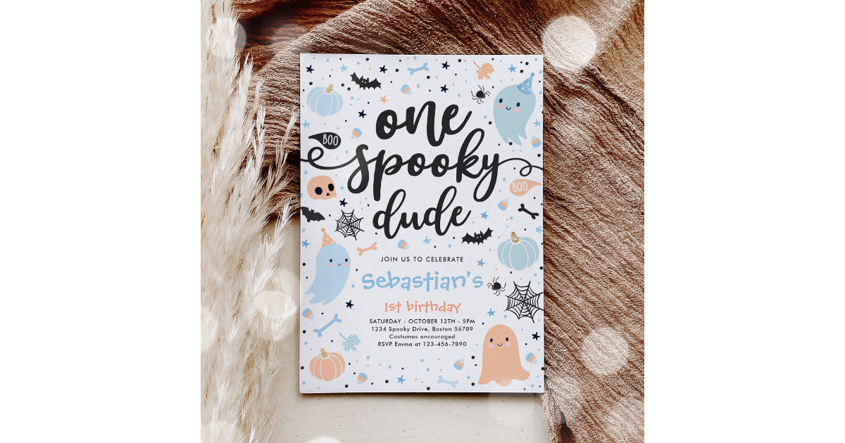 One Spooky Dude Cute Halloween Ghost 1st Birthday Invitation | Zazzle