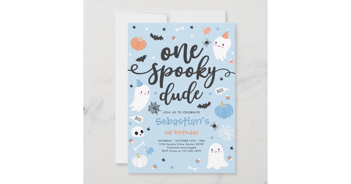 One Spooky Dude Cute Halloween Ghost 1st Birthday Invitation | Zazzle