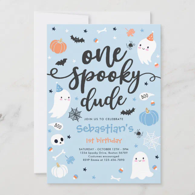 One Spooky Dude Cute Halloween Ghost 1st Birthday Invitation | Zazzle