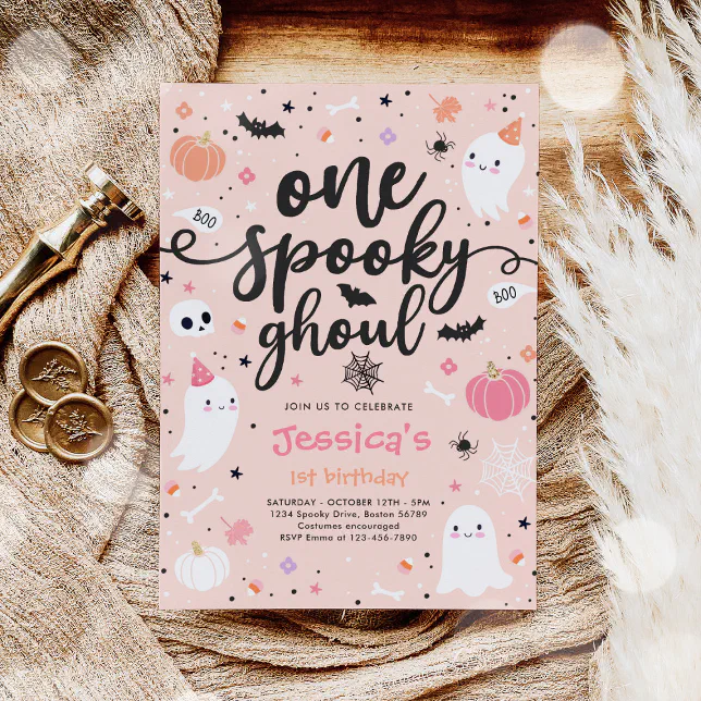 One Spooky Ghoul Cute Halloween Ghost 1st Birthday Invitation | Zazzle