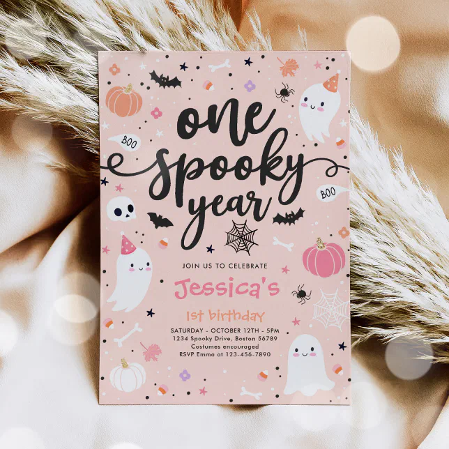 One Spooky Year Cute Halloween Ghost 1st Birthday Invitation | Zazzle
