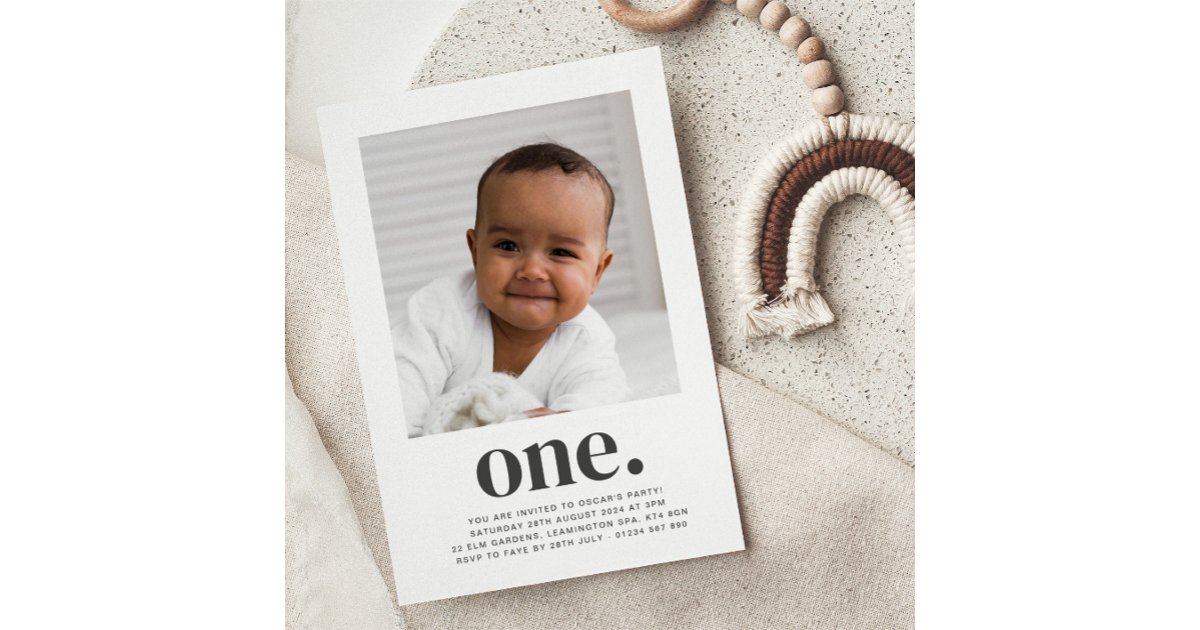 One Square Photo First Birthday Invitation | Zazzle
