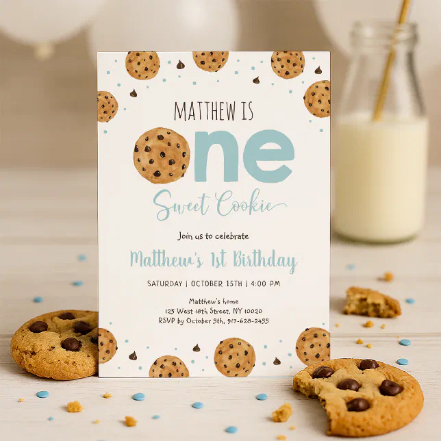 One Sweet Cookie Boy First Birthday Invitation | Zazzle