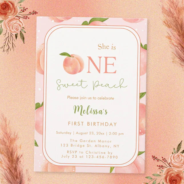 One Sweet Peach 1st Birthday Invitation | Zazzle
