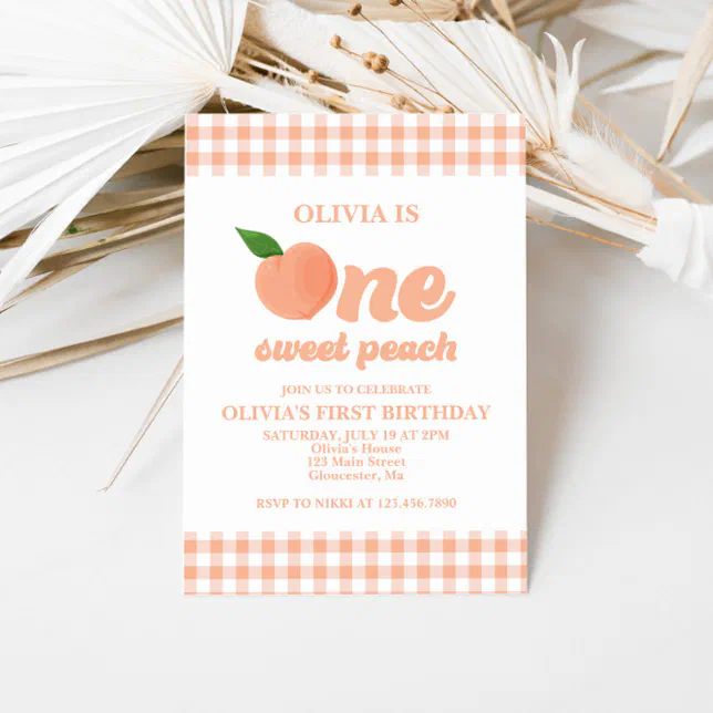 One Sweet Peach Birthday Invitation | Zazzle