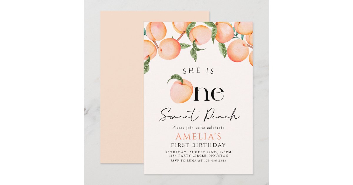 One Sweet Peach First Birthday Invitation | Zazzle