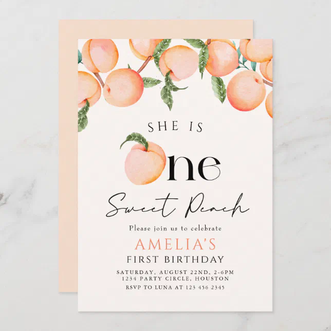 One Sweet Peach First Birthday Invitation | Zazzle