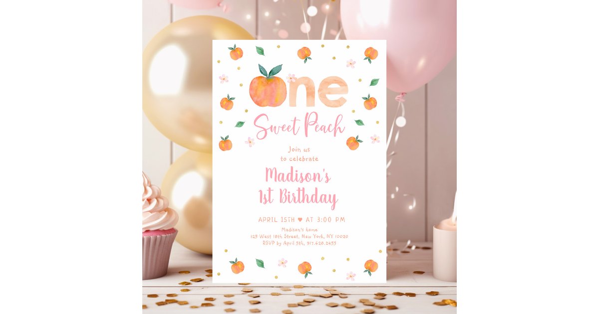 One Sweet Peach First Birthday Invitation | Zazzle
