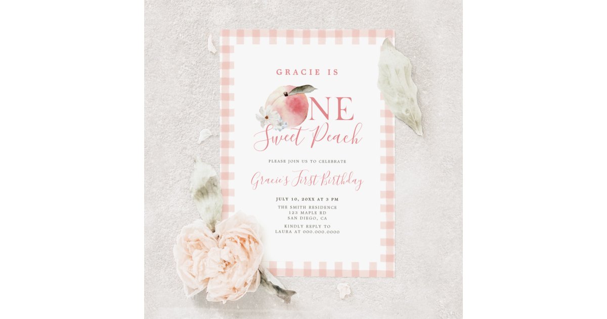 One Sweet Peach First Birthday Invitation | Zazzle