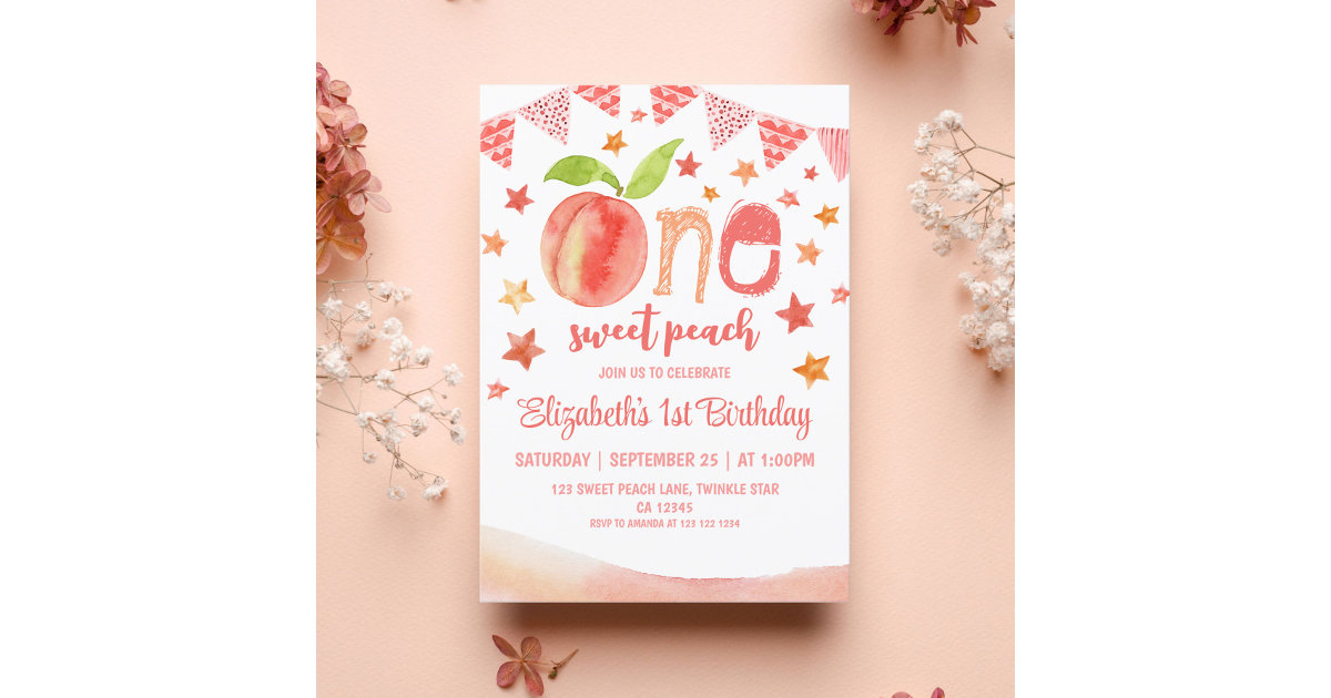 One Sweet Peach Girl 1st Birthday Invitation | Zazzle