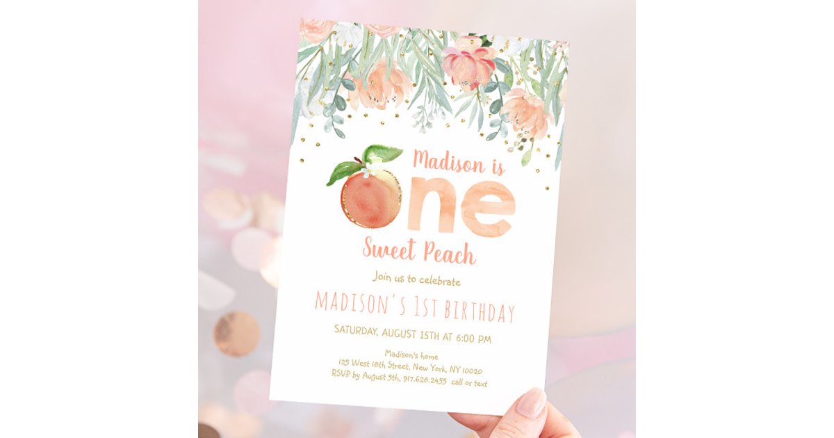One Sweet Peach Girl 1st Birthday Invitation | Zazzle