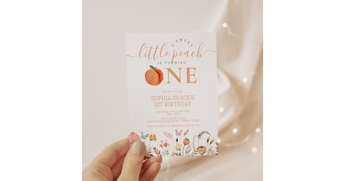 One Sweet Peach Girl 1st Birthday Invitation | Zazzle