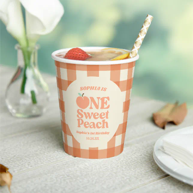 One Sweet Peach Orange First 1st Birthday Party Paper Cups | Zazzle