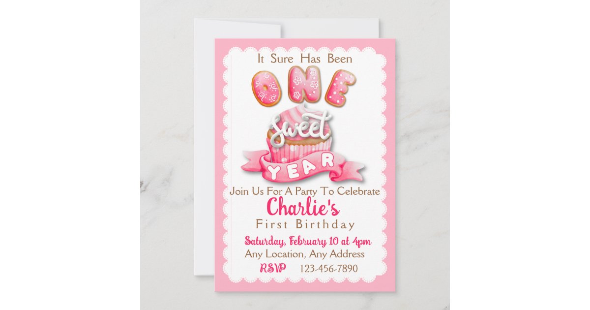 One Sweet Year First Birthday Party Invitation | Zazzle