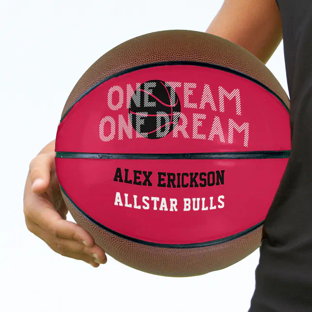 One Team One Dream Red Black White Personalized Basketball | Zazzle