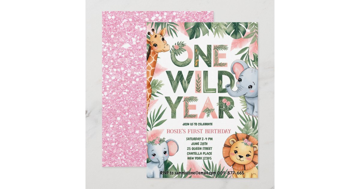 One Wild Year 1st Birthday Invitation | Zazzle