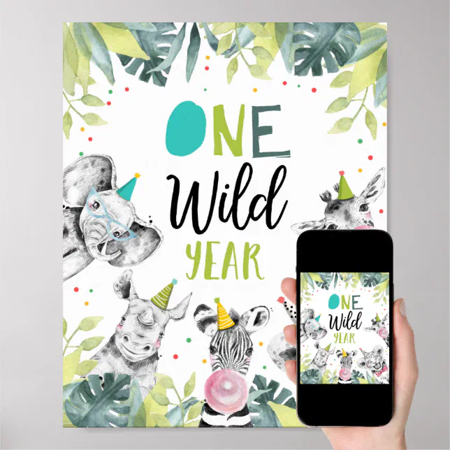 One Wild Year Safari Boy First Birthday Sign | Zazzle