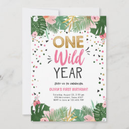 One Wild Year Safari Gold Girl First 1st Birthday Invitation | Zazzle