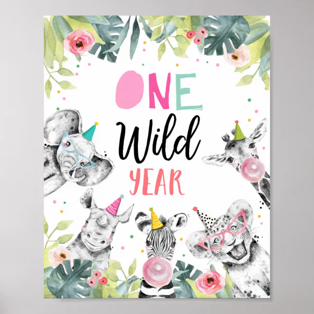 One Wild Year Safari Party Animals Birthday Sign | Zazzle