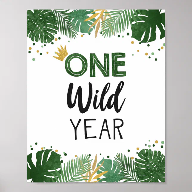 One Wild Year Tropical Safari Boy Birthday Sign | Zazzle