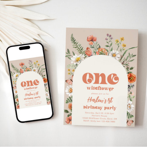 One Wildflower Birthday Invitation | Zazzle