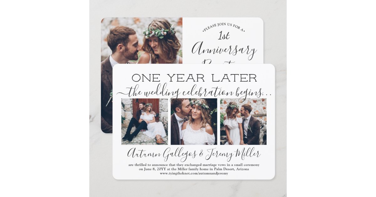One Year Anniversary Reception 4 Photo Wedding Invitation | Zazzle