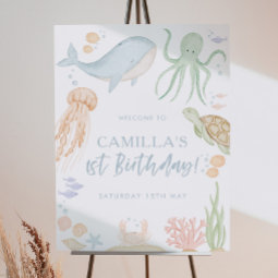 Oneder The Sea 1st birthday 18x24" Welcome Sign | Zazzle