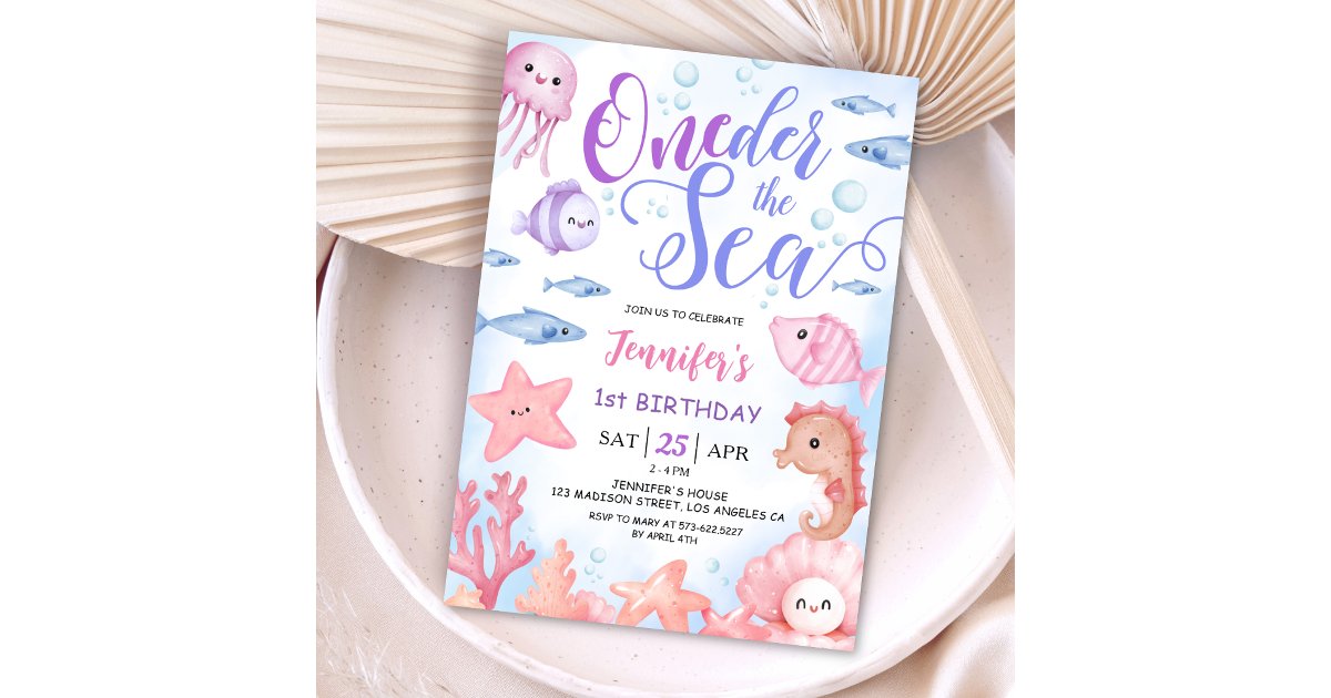 ONEder The Sea! 1st Birthday Baby Girl Cute Ocean Invitation | Zazzle