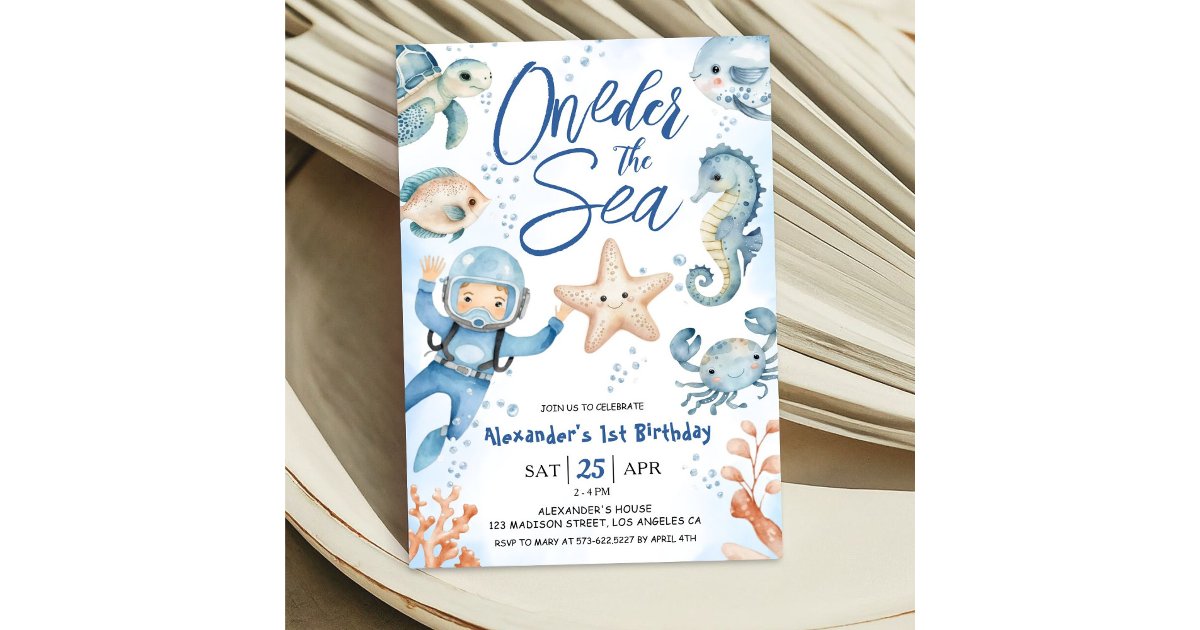 ONEder The Sea! 1st Birthday Boy Cute Ocean Invitation | Zazzle
