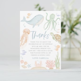 Oneder The Sea 1st Birthday Ocean Thank You Card | Zazzle