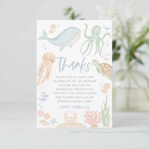 Oneder The Sea 1st Birthday Ocean Thank You Card | Zazzle